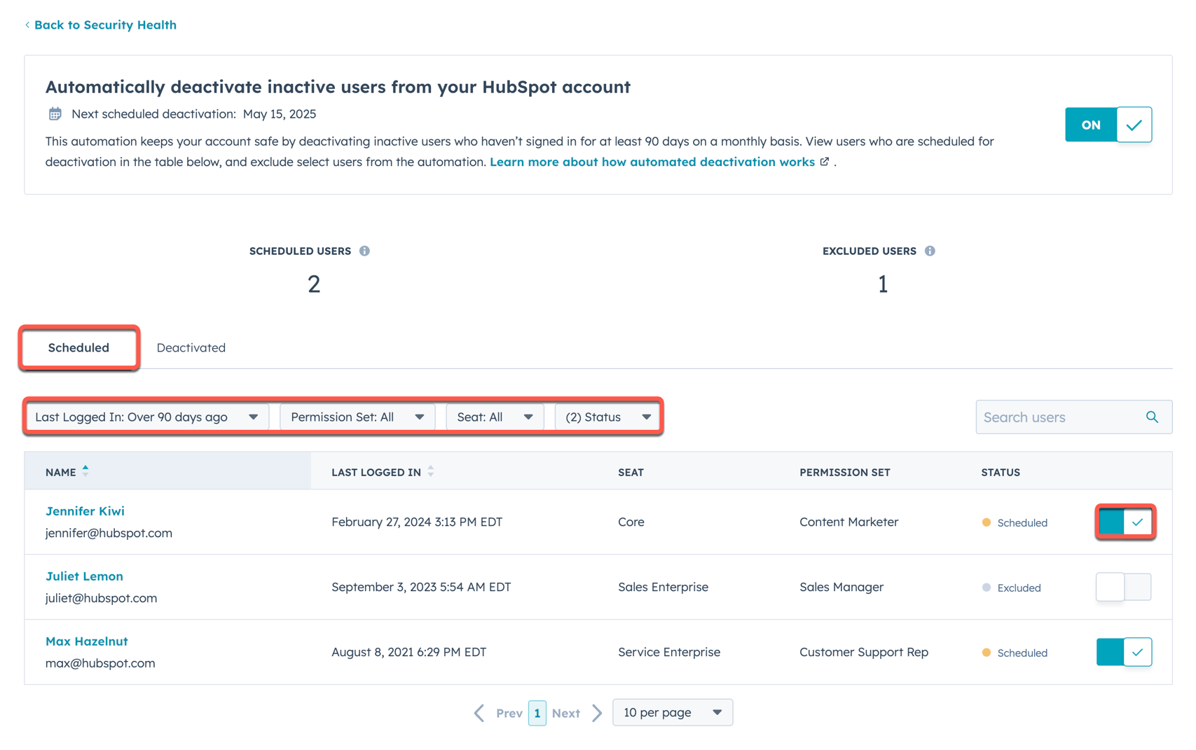 Automatically deactivate inactive users